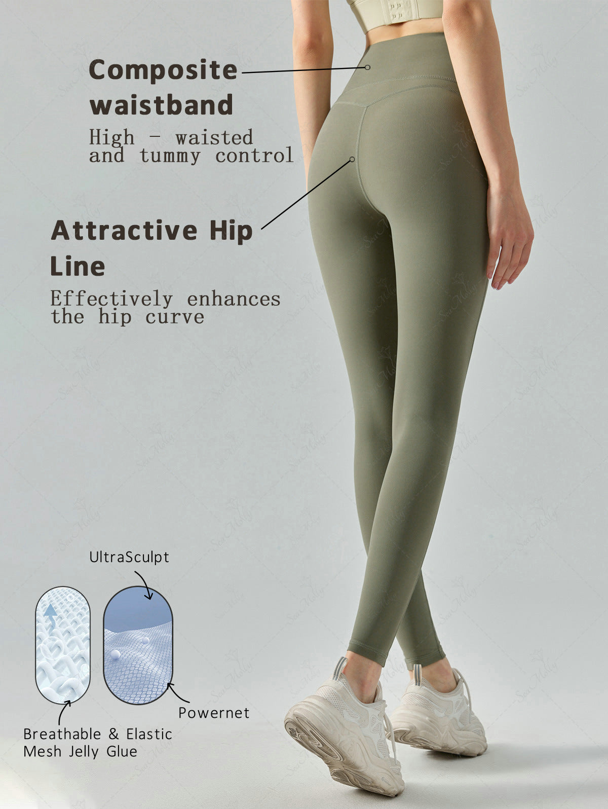 High Waisted Abdomen In Buttocks Line Design Sports Leggings – Seamolly