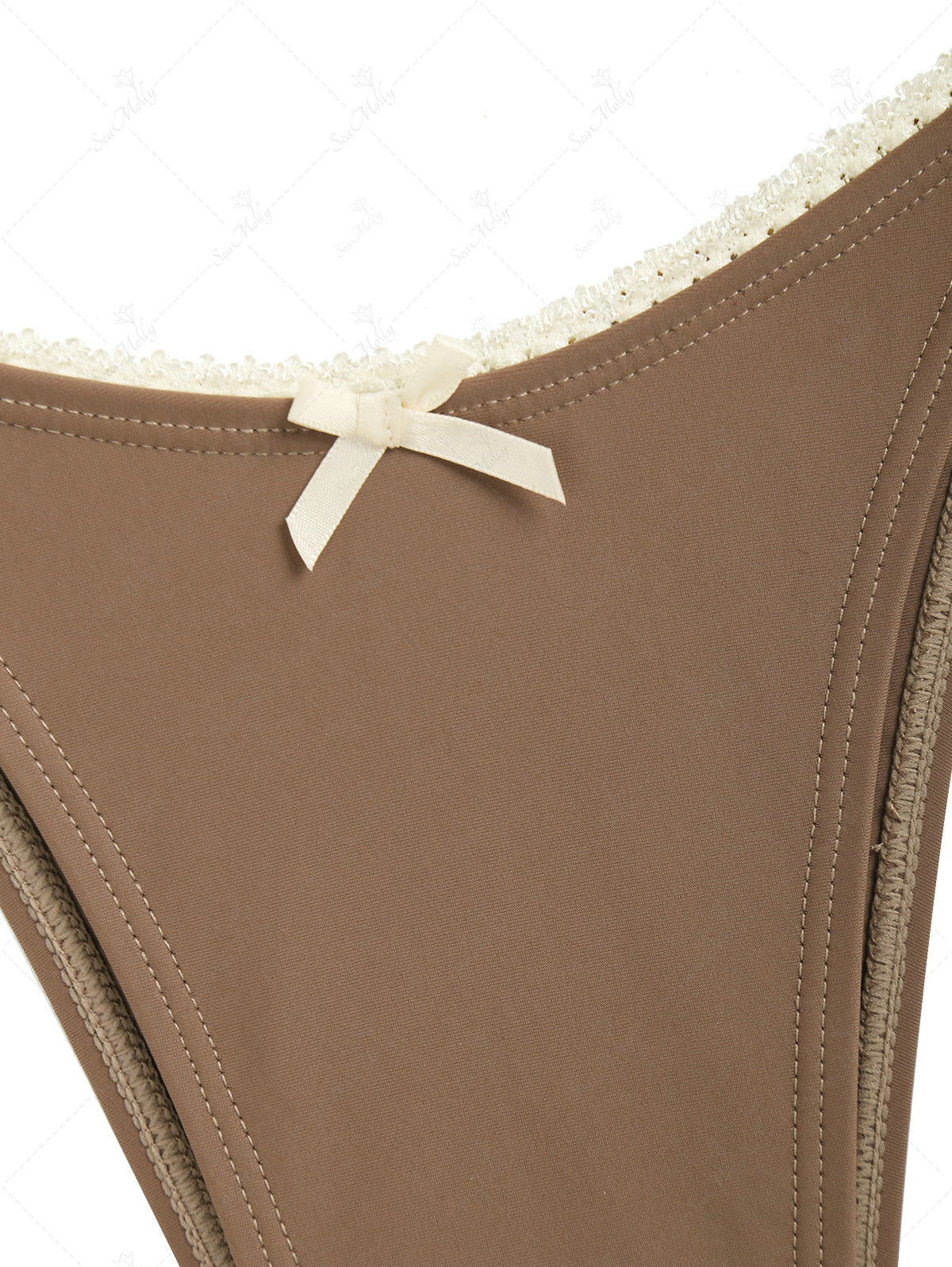 Seamolly Picot Trim Bow Decor Cinched Back Tie Side Tankini Set