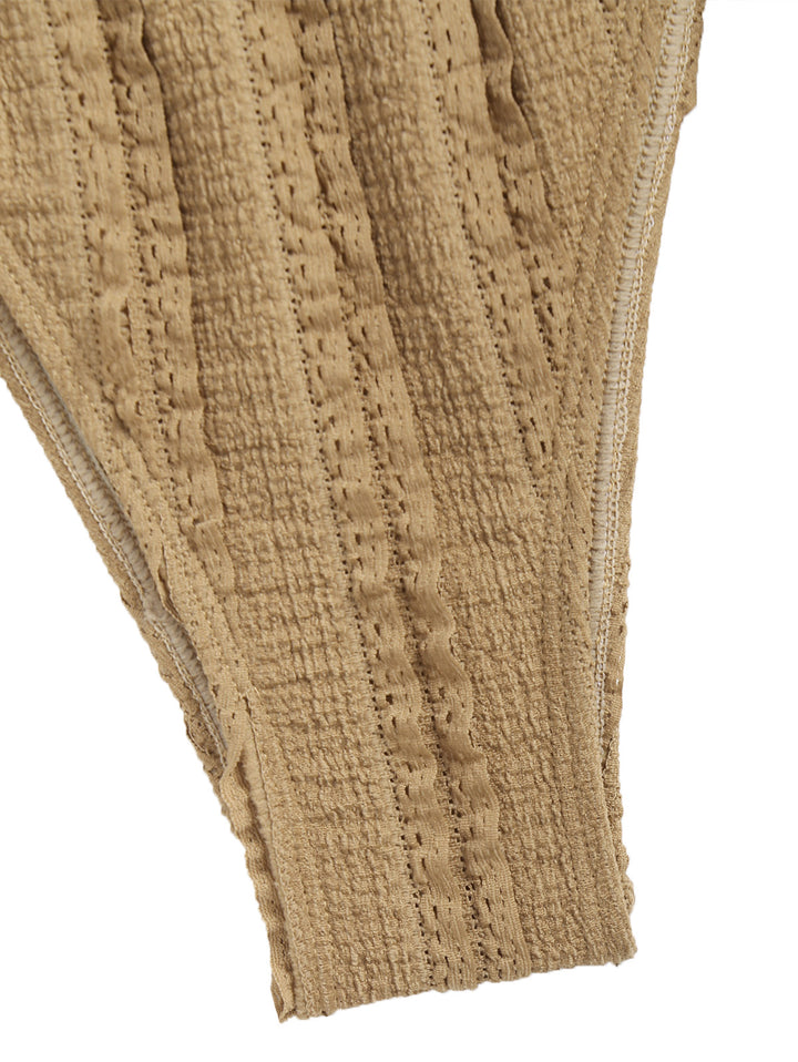 Seamolly Ruffled Trim Textured Tied Side Tanga Tankini Set