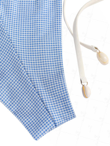 Seamolly Vintage Gingham Spliced Ruched Ruffles Trim Tops & Brazilian