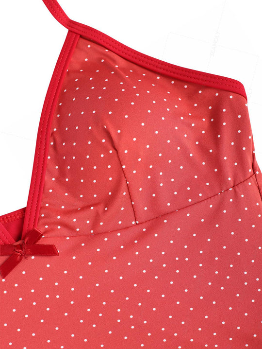 Seamolly Polka Dot Print Bowknot Decor Halter Tied Cheeky Tankini Set