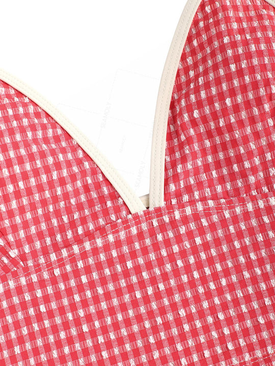 Seamolly 1950s Pin-Up Retro Vintage Gingham Textured Halter Tank Top