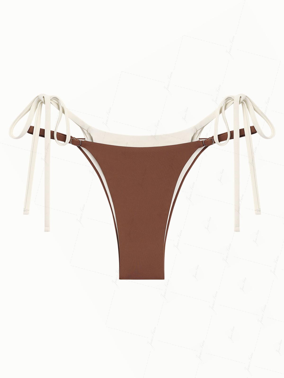 Brown Colorblock Two Tone Tie Side Double Layer Bikini Bottom – Seamolly
