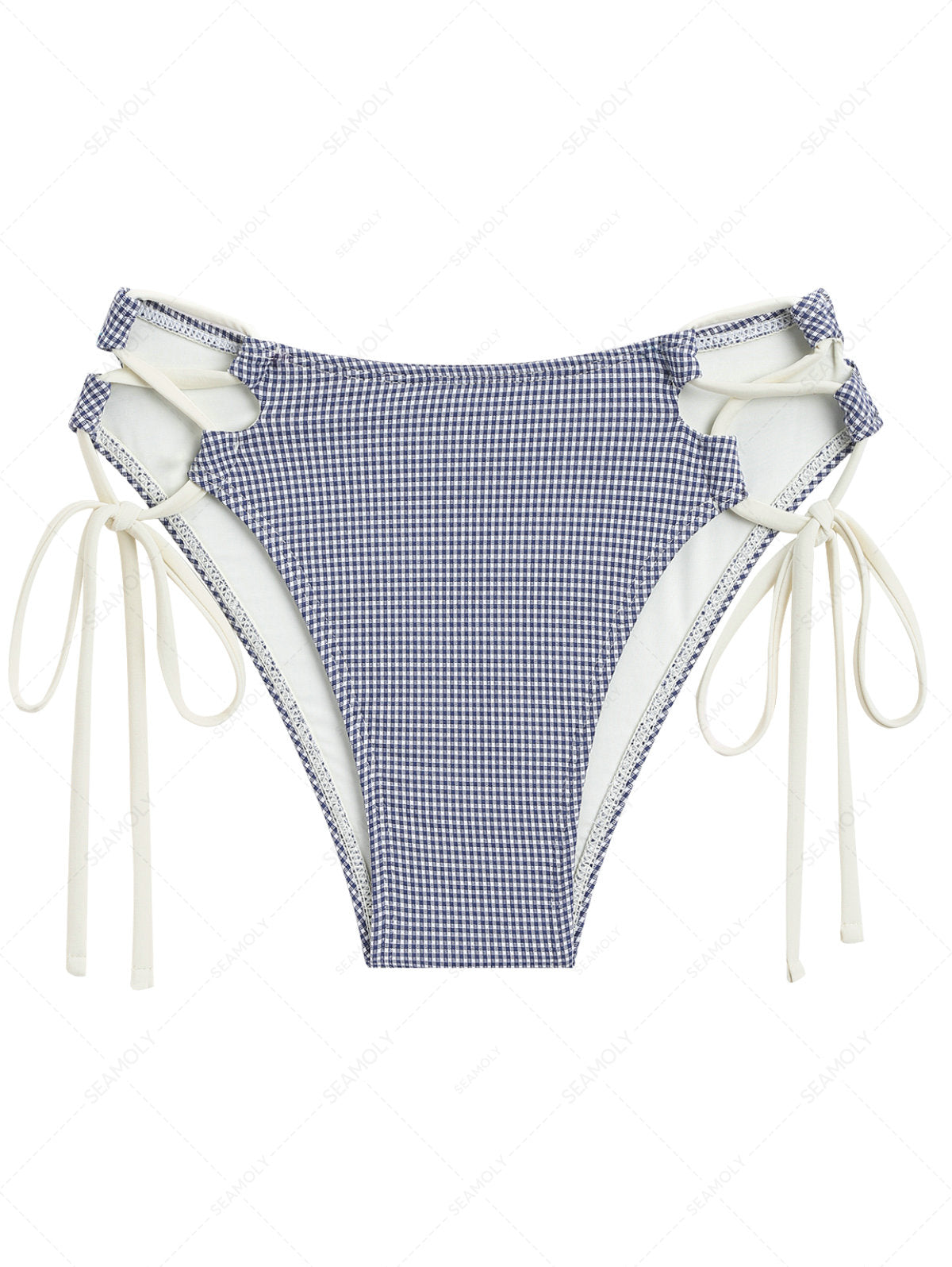 Deep Blue Plaid Lace Up Side Full Coverage Bikini Bottom – Seamolly