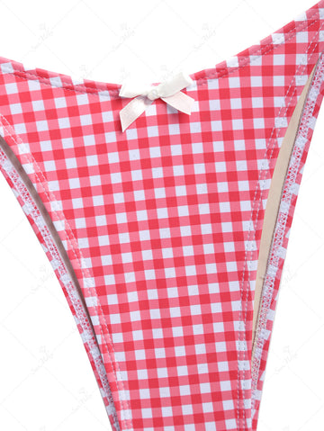Seamolly Gingham Cinched Back Bow Decor Tie Side Tankini Set
