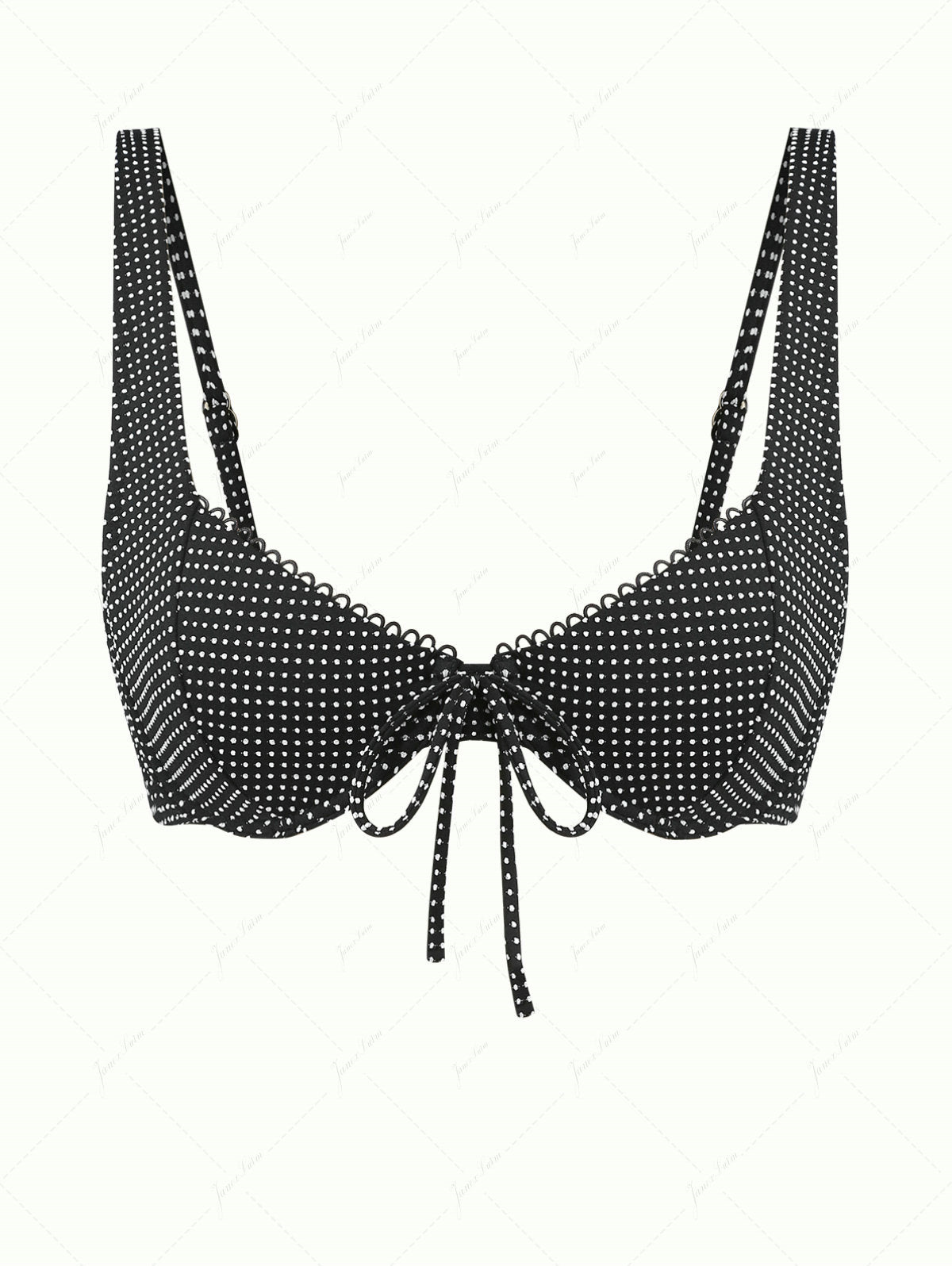 Black Pin Dot Jacquard Fabric Picot Trim Underwire Bikini Top – Seamolly