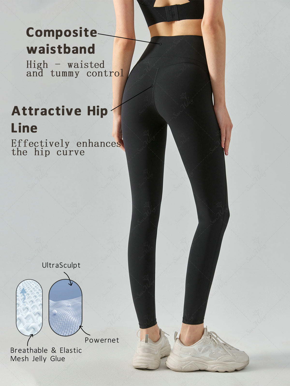 High Waisted Abdomen In Buttocks Line Design Sports Leggings – Seamolly